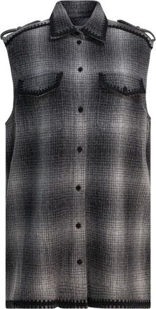 Golden Goose Femme, Blouses et Chemises, Gris, Taille: 40 FR Robe Chemisier Grise avec Broderie Noire