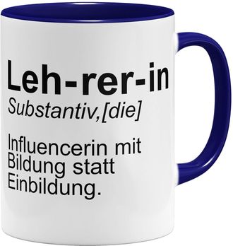 OM3 lustige Lehrerin Kaffee-Tasse mit Spruch Influencerin - Keramik Becher - 11oz 325ml - Beidseitig Bedruckt - Dunkelblau