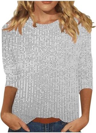 Generic Tee Shirt Disco Femme Paillette T Shirt Glitter Sequins Haut Sexy Col V Chemisier Mode Brillantes Paillettes Tops Chic Élégant Club Fête Tshirt Manche