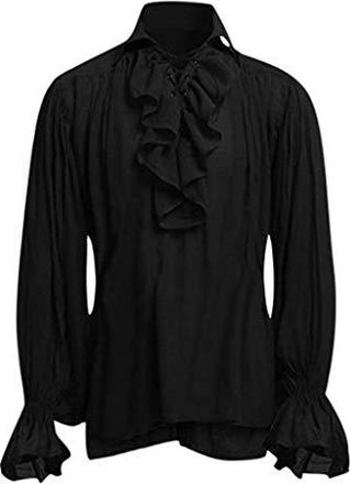 Generic Chemise de pirate pour homme - Chemise à volants - Chemise médiévale - Chemise à lacets - Chemise gothique - Manches longues - Costume Renaissance Vik