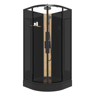 Vente-Unique Vente-unique - Cabine de douche hydromassante en quart de cercle avec panneau en bambou - Noir - L90 x l90 x H225 cm - tiloma