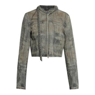 Diesel Femme, Vestes, Gris, Taille: 42 FR Veste Courte en Denim Satin&eacute; Coton-Chanvre