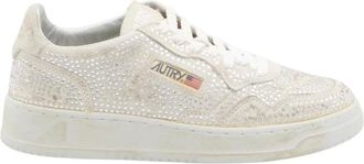 Autry Femme, Chaussures, Blanc, Taille: 40 EU Baskets basses en cuir avec ornements en strass