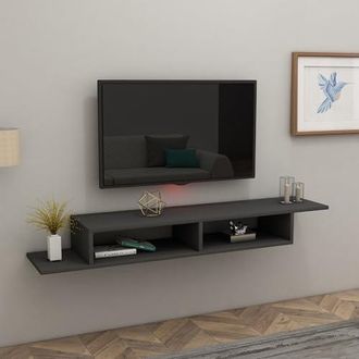 Hanah Home Stylish TV Stand, Anthracite, 120 x 29.6 x 18.2 cm | 100% Melamine Coated Particle Board, 18 mm Thickness | Modern Design for Living Room & Entertainm