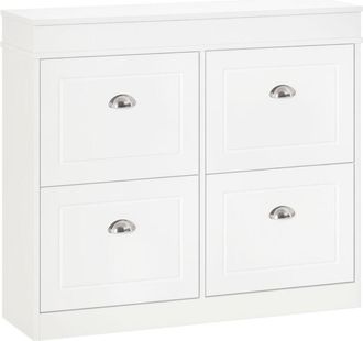 HOMCOM Homcom - Armoire &agrave; chaussures meuble &agrave; chaussures rangement pour 32 paires dim. 98L x 24l x 83H cm 4 portes abattantes double niveau mdf blanc