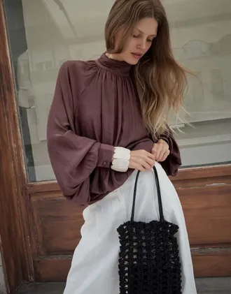 NA-KD blouse &agrave; manches ballon et dos nu prune-VIOLET