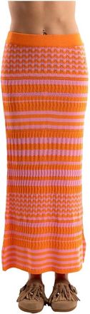 Akep Femme, Jupes, Multicolore, Taille: 38 FR Longue jupe en maille crochet&eacute;e