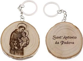 Generico Porte-clés en bois naturel avec saint Antoine de Padoue - Santo Antoine, marron, Taille Unique