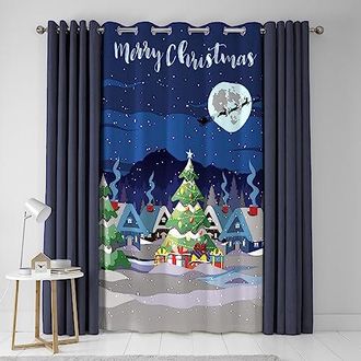 Bedlam Rideau de Noël 138 x 214 cm (l x L) - OEillets phosphorescents pour Noël - Rideau de Ville Festif pour Chambre à Coucher et Salon - Décoration de Noël