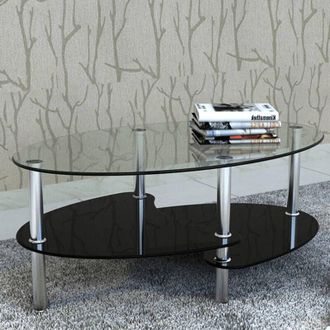 vidaXL Vidaxl - Table basse fixe noire 90x45x43 cm - Verre tremp&eacute; et cadre m&eacute;tal - Design exclusif &agrave; 3 couches pour salon ou chambre