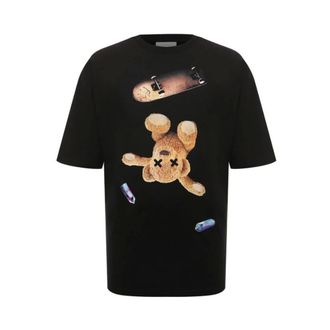Diego Venturino Homme, Tops, Noir, Taille: XS T-shirt en Coton Élégant avec Patch Logo
