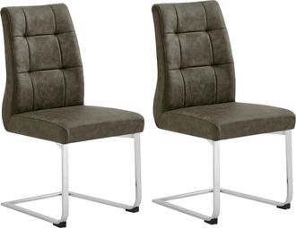 Byliving Schwingstuhl Marlen / 2er Set/XXL bis 150 kg/Schwinger Stoff braun Vintage Look/Gestell verchromt/K&uuml;chenst&uuml;hle/Esszimmerst&uuml;hle/Polsterstuhl/St&uuml;hle/B 4