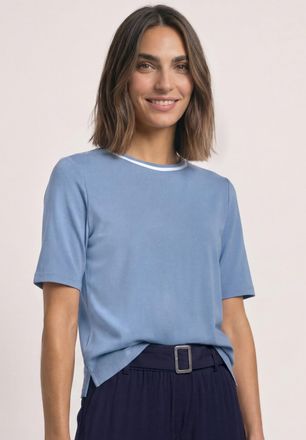 Street One T-Shirt STREET ONE, Damen, Gr. 34, blau (northern blau), Stoff, 95% Viskose, 5% Elasthan, unifarben, comfort fit normal, Rundhals, normaler Saum, Shir