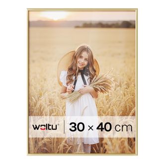 Woltu Bilderrahmen 30x40 cm, Fotorahmen Gold, Aluminium, mit Passepartout, zum vertikalen oder horizontalen Aufh&auml;ngen/Aufstellen, f&uuml;r Fotos, Bilder