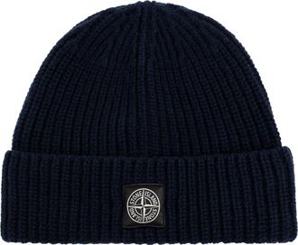 Stone Island Homme, Accessoires, Bleu, Taille: ONE Size Bonnet en laine avec écusson logo