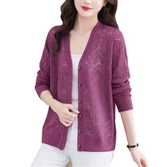 Generic Cardigan en tricot de soie pour femme - Style d&eacute;contract&eacute;, Violet, XXL