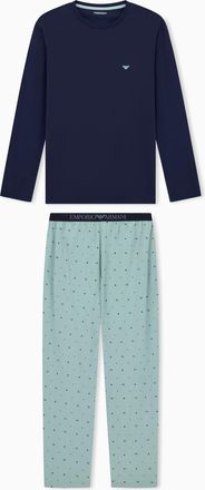 Emporio Armani Herren Classic Pattern Long Pajamas Pyjamaunterteil, blau, XL