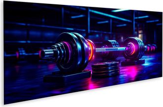 Islandburner Bild auf Leinwand Hantellichtspiel Neon Fitness Studio Krafttraining Bilder Wandbilder Poster