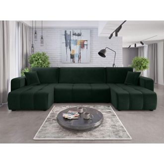 Fun M&ouml;bel Wohnlandschaft mit Schlaffunktion DAGNY Sofa U-Form in Stoff Kronos Gr&uuml;n