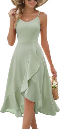 Dresstells Cocktailkleid Damen Tr&auml;ger Hochtief KleiderFestliche Kleid f&uuml;r Hochzeitsg&auml;ste Gr&uuml;n Knielang Weihnachtsfeier Kleider Gro&szlig;e Gr&ouml;&szlig;en Elegantes Partykleid 