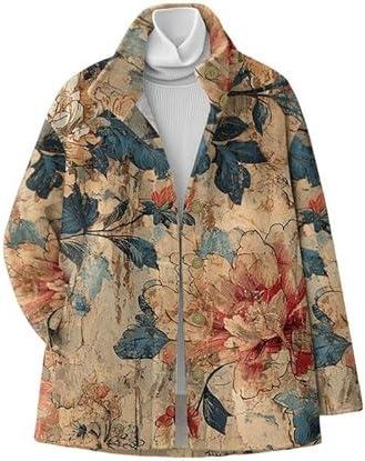 Keephen Femmes Flou Veste Botanical Boho 3D Impression Léger Bouton vers Le Bas Chaud Doux Polaire Manteau Automne Hiver Chaud Vêtement extérieur