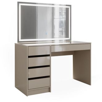Vicco Schminktisch Sherry, Greige Hochglanz, 120 cm mit LED-Spiegel