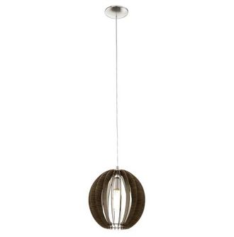 Eglo Suspension Cossano, lampe suspendue vintage 1 flamme, luminaire en acier et bois nickel mat, brun fonc&eacute;, lampe pour table &agrave; manger, lampe salon suspen