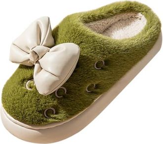 Generic Pantoufles de printemps et dhiver pour femme avec noeud et semelle &eacute;paisse, l&eacute;g&egrave;res, chaudes, en coton, pantoufles dint&eacute;rieur avec semelles en caoutch