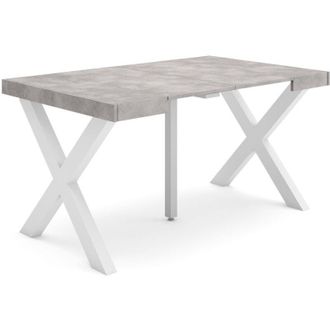 Skraut Home Skraut Home - Ausziehbarertisch, Multifunktionaler ausziehbarer, 140, F&uuml;r 6 G&auml;ste, Massivholz Beine, Moderner Stil, Zementgrau