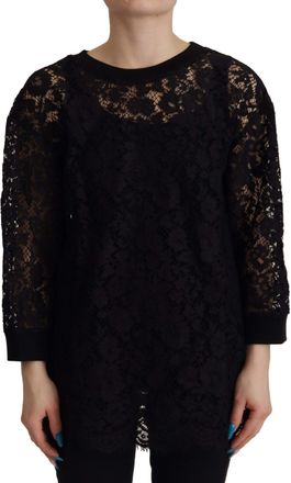 Dolce & Gabbana Schwarzes Floral-Spitzen-Pullover Sicilian Damenbluse