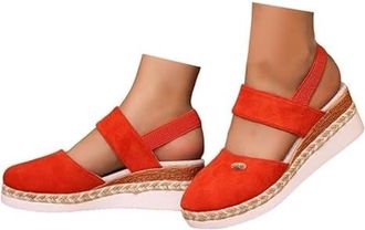 Generic Sandales d&eacute;t&eacute; &agrave; bout ferm&eacute; pour femme, espadrilles compens&eacute;es pour femme, chaussures d&eacute;t&eacute; &agrave; talons bas, chaussures d&eacute;t&eacute; r&eacute;glables avec sangle de chevi