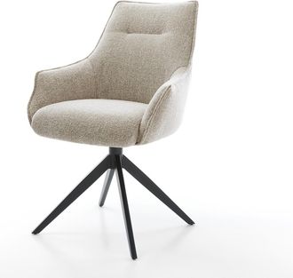 DELIFE Drehstuhl Alja-Flex mit Armlehnen Webstoff Soft Beige Kreuzgestell breit Schwarz 360&deg; drehbar Wippfunktion Taschenfederkern, Esszimmerst&uuml;hle