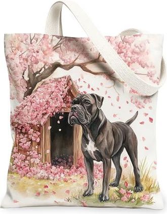 Generic Spring Cane Corso Sac fourre-tout en toile pour faire du shopping 33 x 38,1 cm, sac &agrave; bandouli&egrave;re r&eacute;utilisable pour femme, peinture danimaux domestiqu