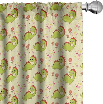 Abakuhaus Dinosaurier Vorhänge, Gardinen, Dinosaurier, Fensterbehandlungen für Wohnzimmer Schlafzimmer Dekor, 2 Stück 75 cm b x 175 cm h, Grün Gelb