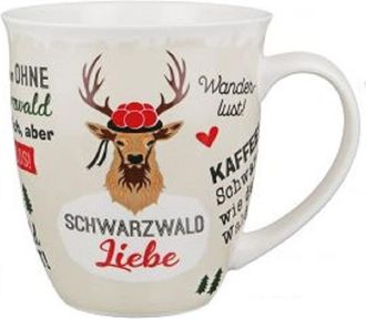 Gilde 44944 - Kaffeebecher, Jumbo Tasse, Hirsch Schwarzwald Liebe, Porzellan, 11cm x 14cm x 10,2cm, 400ml