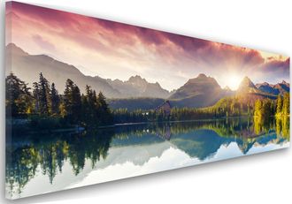 Feeby Bilder Berge Bäume Wasser 150x50 cm Wohnzimmer Schlafzimmer Büro Flur Küche Wandbilder Modern Bild auf Leinwand Wanddekoration Kunstdruck Design Wald 