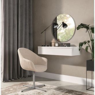 Furnix Hänge-Schminktisch brente Frisiertisch mit rundem Spiegel Weiß Glänzend - Furnix