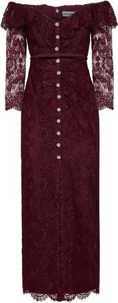 Self Portrait Femme, Robes, Rouge, Taille: 38 FR Robe Maxi &Eacute;paule Nue en Dentelle Fronc&eacute;e