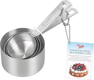Tala 4er Set Messbecher aus Edelstahl, Milliliter- und Tassenangaben, stapelbar für einfache Aufbewahrung, metallisches Silber