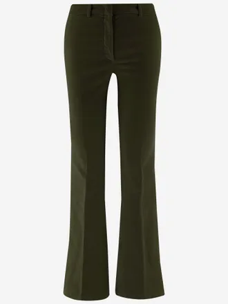 Ql2 Quelledue Womens Pants Stretch Cotton Velvet Dark Green Trousers