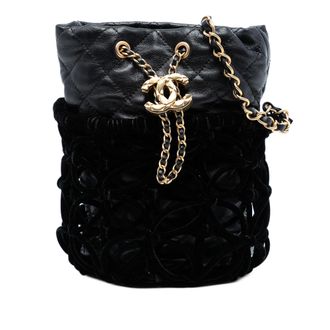 Chanel Black Braided Velvet Goatskin Drawstring Bucket