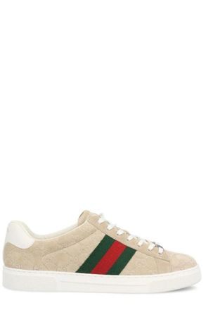 Gucci Low-Top Sneaker - Gucci Ace Sneaker With Web Detail - Gr. 7 - in Beige - für Damen