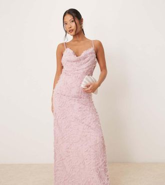 Vila VILA Petite - Strukturiertes Maxi-Tr&auml;gerkleid in Ros&eacute; mit Wasserfallausschnitt-Rosa