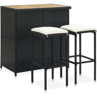 vidaXL 3-tlg. Bar-Set Poly Rattan Schwarz - Vidaxl