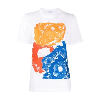 Ferragamo Wei&szlig;es Baumwoll-T-Shirt mit Blumenstickerei - - Tops - Damen - Wei&szlig; - L