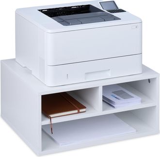 Relaxdays Druckerständer Schreibtisch, 3 Fächer, Regal für Drucker, Druckerhalter, H x B x T: 22,5 x 47 x 40 cm, weiß