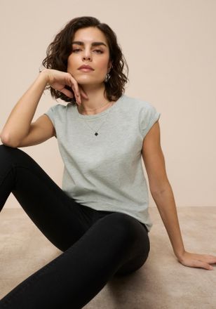 Tamaris T-Shirt TAMARIS, Damen, Gr. 44, grau (mittelgrau, melange), Single Jersey, Obermaterial: 95% Viskose, 5% Elasthan, Basic, regular fit h&uuml;ftbedeckend, R