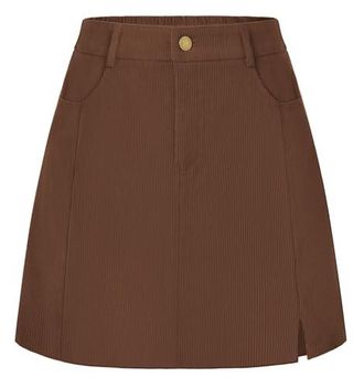 Belle Poque Jupe en velours c&ocirc;tel&eacute; pour femme, jupe &eacute;vas&eacute;e trap&egrave;ze mini avec poches, jupes courtes de base pour lautomne et lhiver, mokka, XL