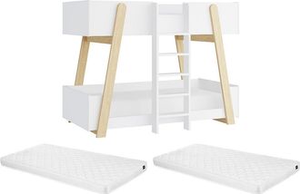 Vente-Unique Etagenbett - 90 x 190 cm - Wei&szlig; und Natur + Matratze - CORODELA