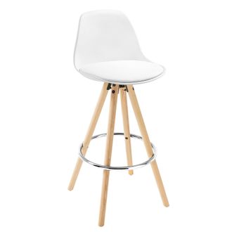 Woltu 1 x Barhocker 1 St&uuml;ck Barstuhl aus Kunststoff Holzgestell mit Lehne + Fu&szlig;st&uuml;tze Design Stuhl K&uuml;chenstuhl optimal Komfort Wei&szlig;